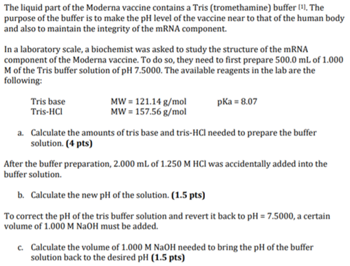 Solved The liquid part of the Moderna vaccine contains a | Chegg.com