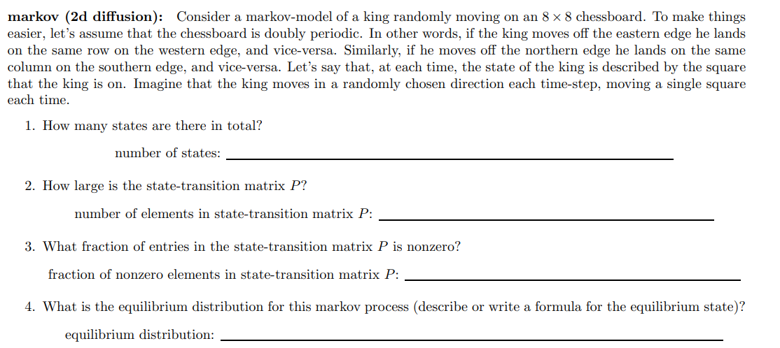 Solved Markov 2d Diffusion Consider A Markov Model Of A
