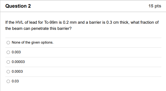 Solved Question 2 If the HVL of lead for Tc-99m is 0.2 mm | Chegg.com