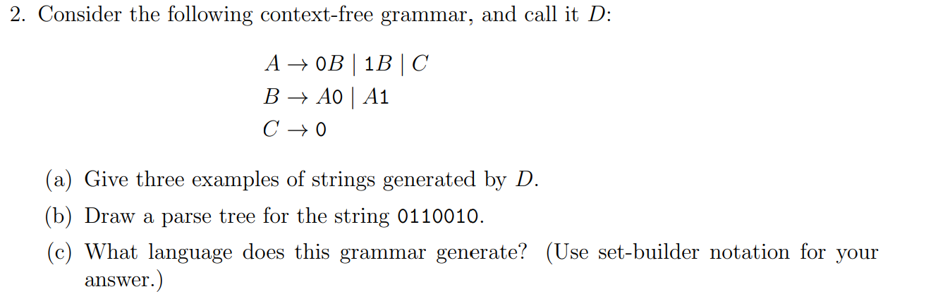 Solved 2. Consider the following context-free grammar, and | Chegg.com