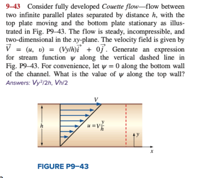 9-43 Consider fully developed Couette flow-flow | Chegg.com