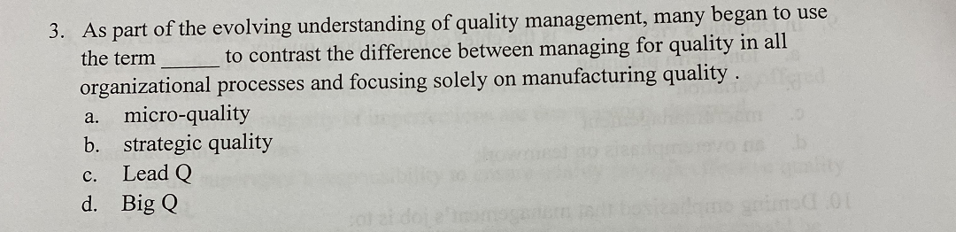 Solved 3. As part of the evolving understanding of quality | Chegg.com