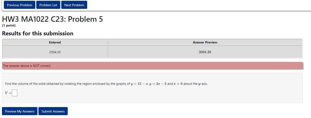 Solved HW3 MA1022 C23: Problem 5 (1 point) Results for this | Chegg.com