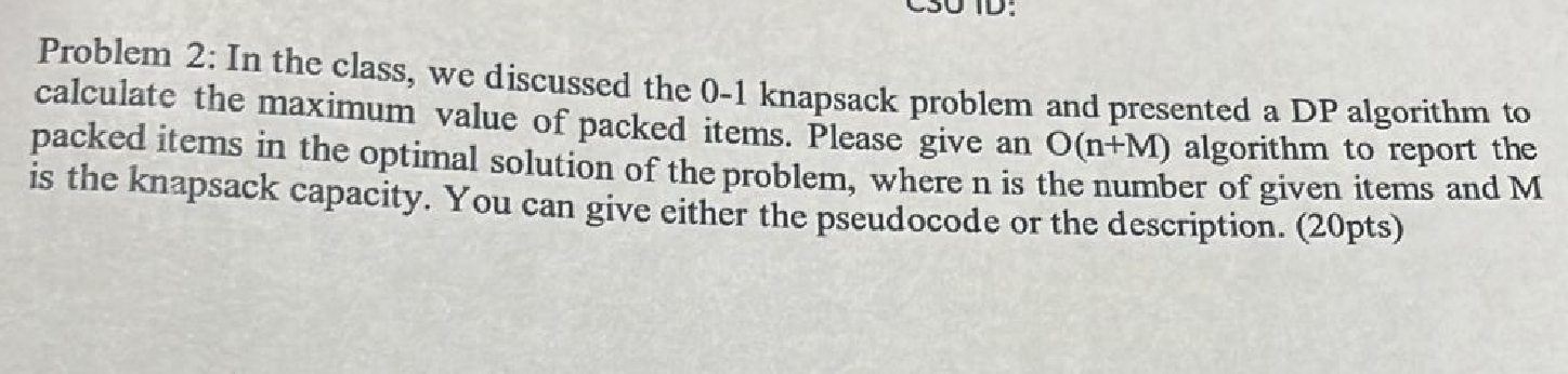 Solved Problem 2: In the class, we discussed the 0−1 | Chegg.com