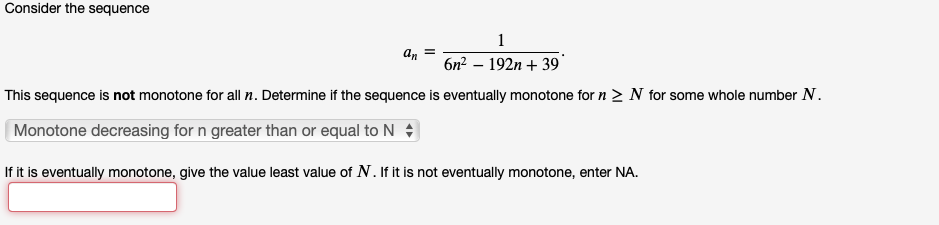 Solved Consider the sequence an = 6n2 – 192n + 39 This | Chegg.com