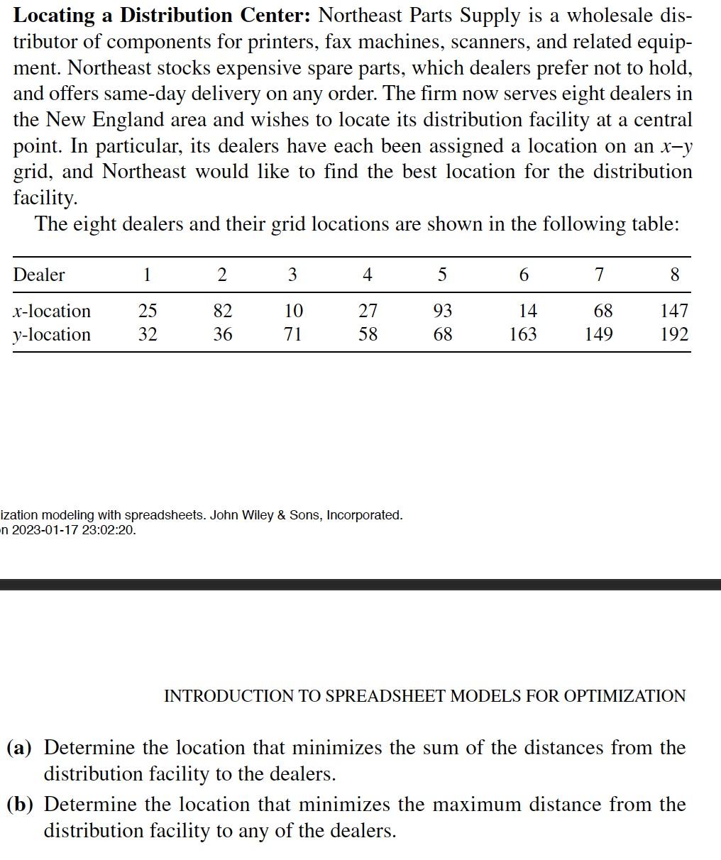 Solved Locating a Distribution Center: Northeast Parts | Chegg.com