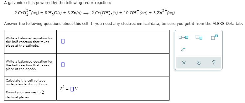 Solved A galvanic cell is powered by the following redox | Chegg.com
