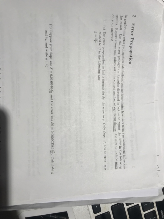 Solved 2 Error Propagation In performing error propagation | Chegg.com