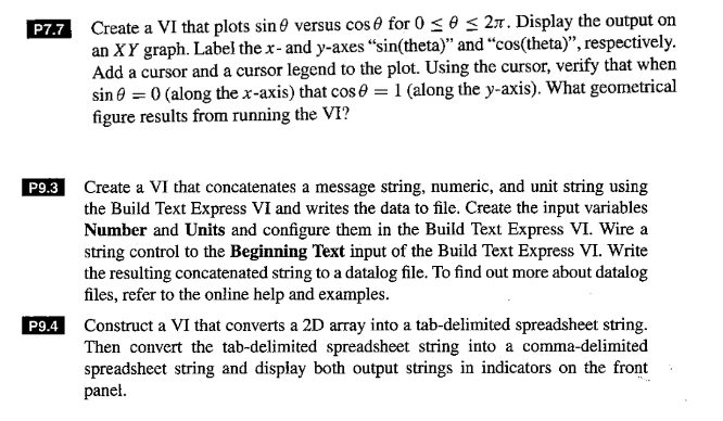 Solved P7.7 Create a VI that plots sine versus cos e for 0 | Chegg.com