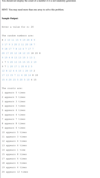 Solved Write a program which randomly generates 100 values. | Chegg.com