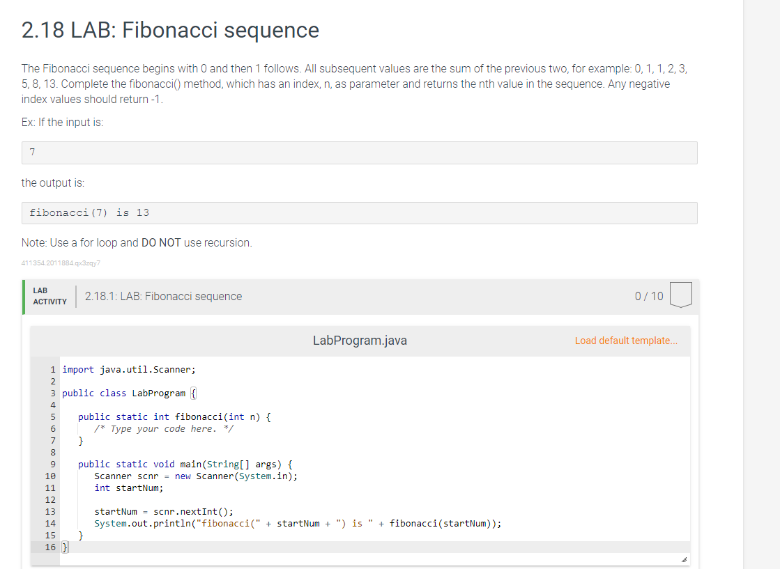 Solved 2.18 LAB: Fibonacci sequence The Fibonacci sequence | Chegg.com