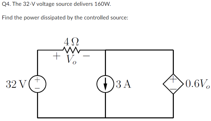 Solved Q4. The 32−V voltage source delivers 160 W. Find the | Chegg.com