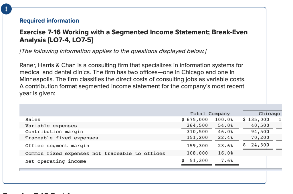 Solved Required information Exercise 7-16 Working with a | Chegg.com