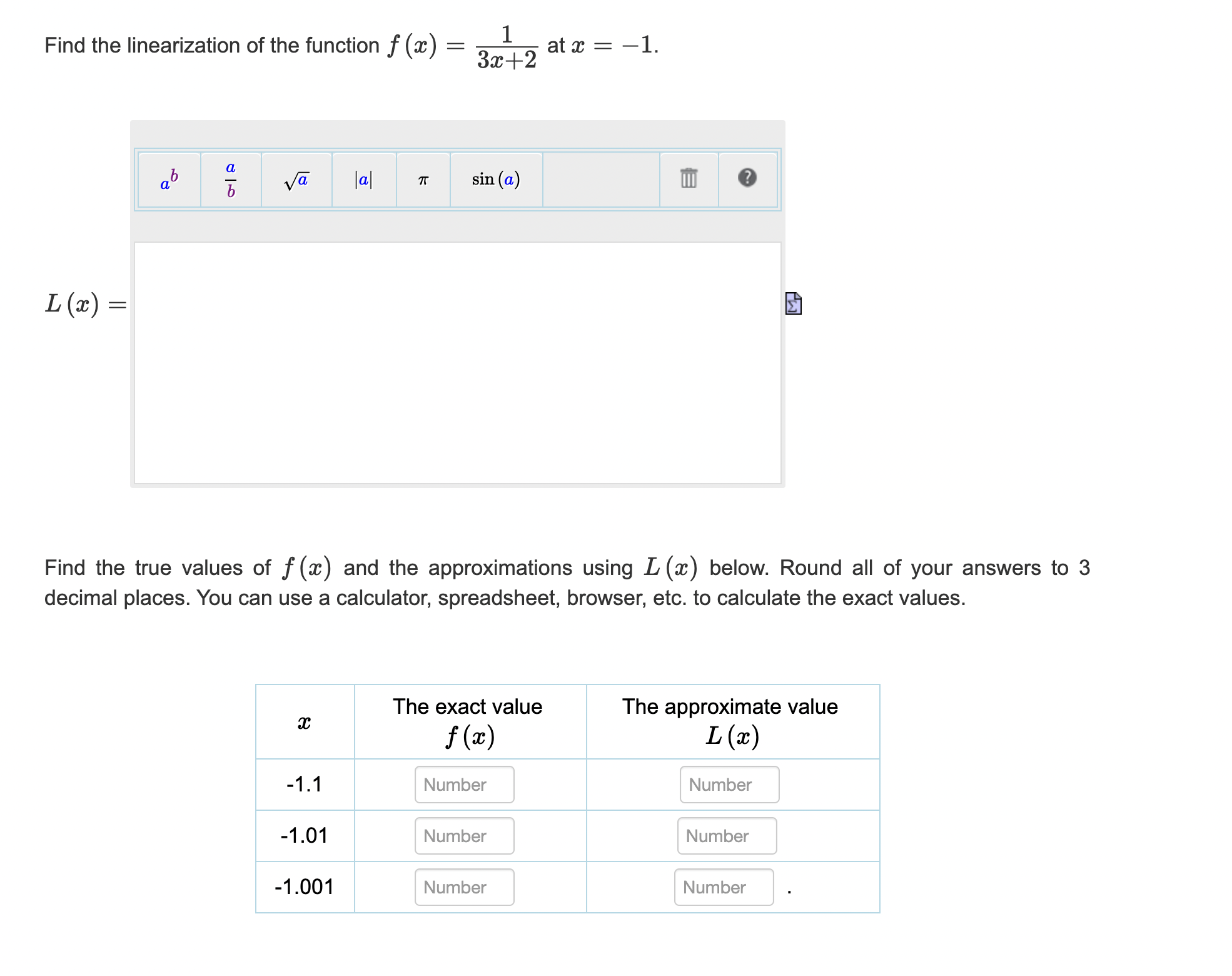 Solved Find The Linearization Of The Function F X 1 3x 2 At