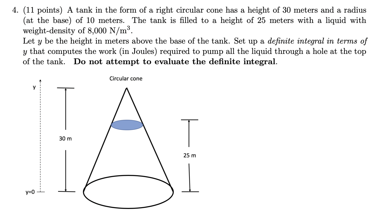 Solved 4. (11 points) A tank in the form of a right circular | Chegg.com