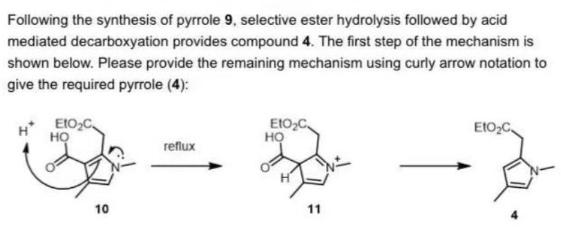 Solved Following the synthesis of pyrrole 9. selective ester | Chegg.com