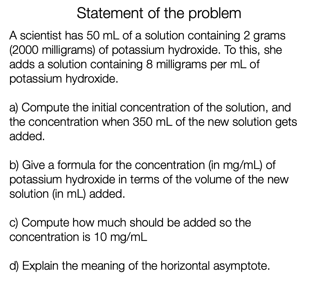 Solved Statement of the problem A scientist has 50 mL of a | Chegg.com