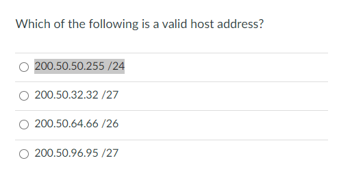Solved Which of the following is a valid host address? | Chegg.com