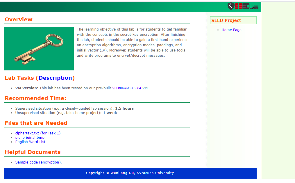 SEED Labs - Secret-Key Encryption Lab Secret-Key | Chegg.com