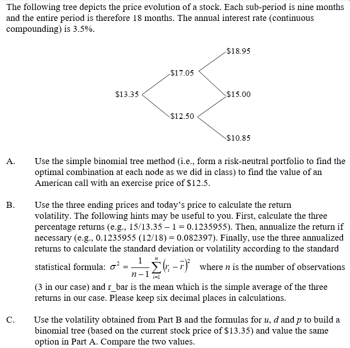 Solved The following tree depicts the price evolution of a | Chegg.com