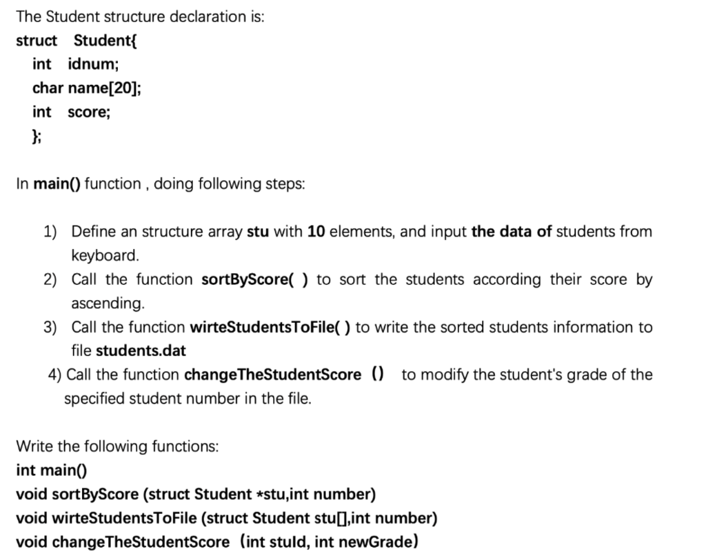 Solved The Student structure declaration is: struct Student{ | Chegg.com