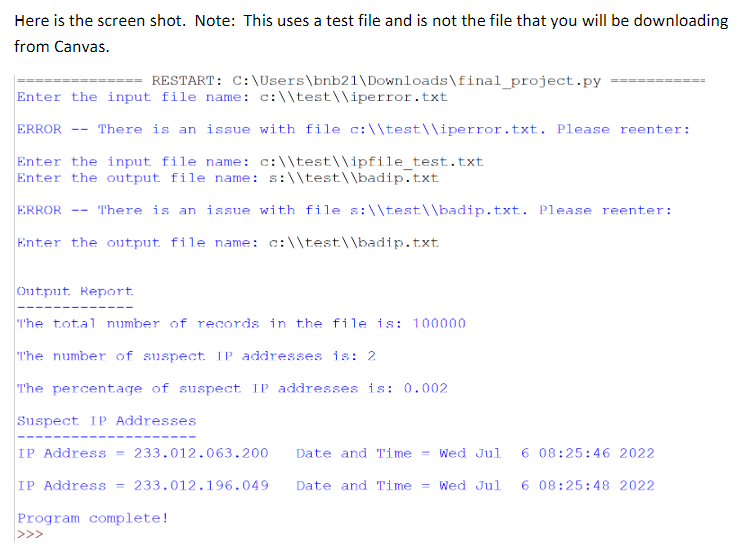 Solved Here is the screen shot. Note: This uses a test file | Chegg.com