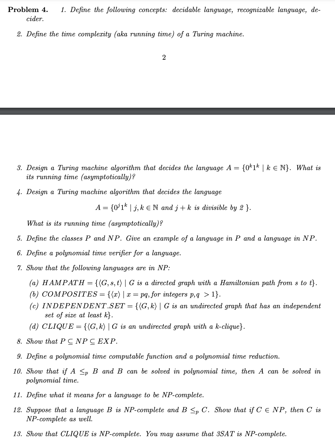 Solved Problem 4. 1. Define the following concepts: | Chegg.com