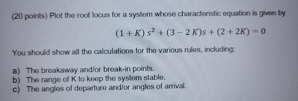 Solved (20 points) Plot the root locus for a system whose | Chegg.com