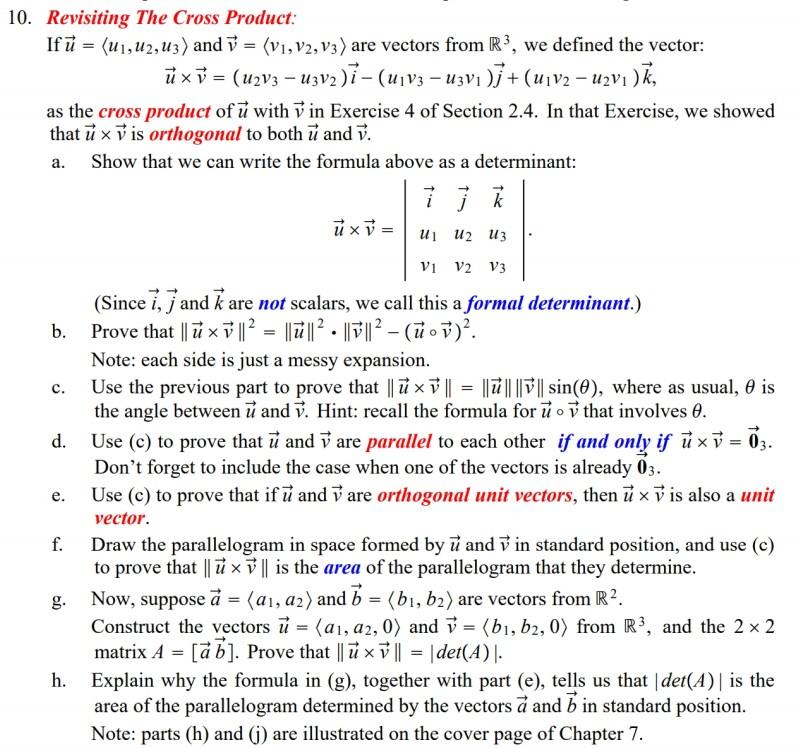 Solved 10. Revisiting The Cross Product: If u = (U1, U2, U3) | Chegg.com
