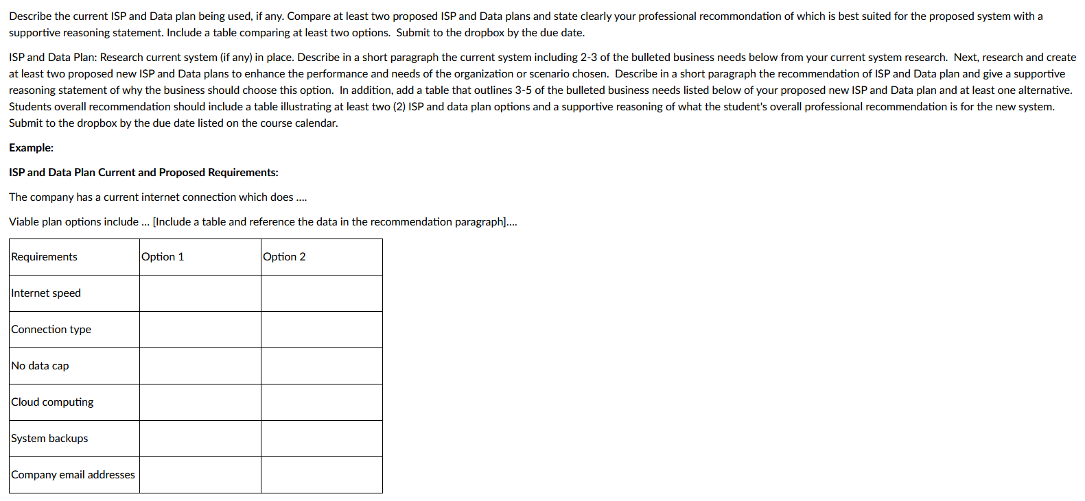Solved Hello, I need help with the ISP and Data Plan | Chegg.com