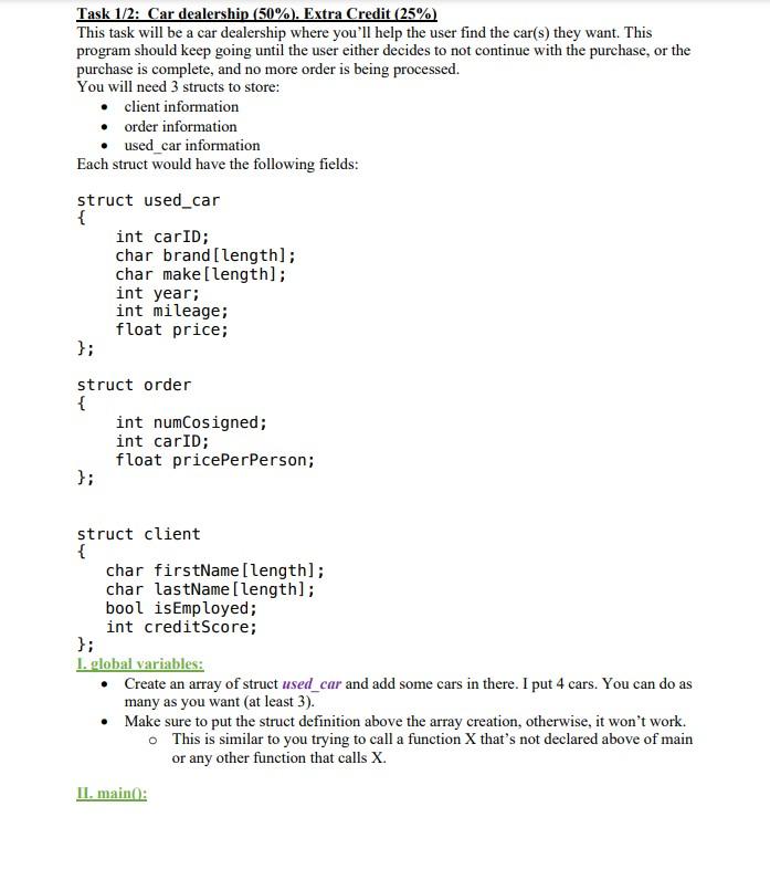 Solved Task 1/2: Car dealership (50\%). Extra Credit (25\%) | Chegg.com