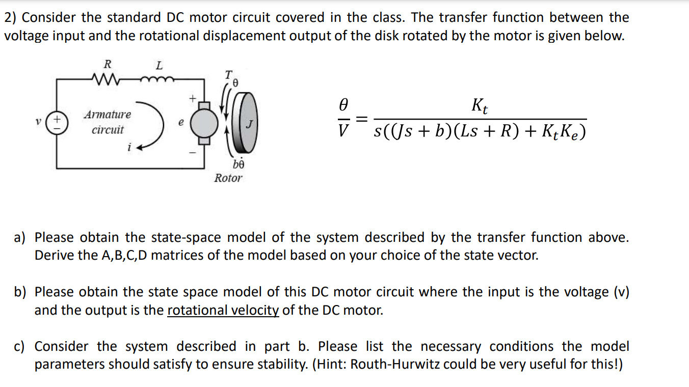 Solved 2) Consider the standard DC motor circuit covered in | Chegg.com