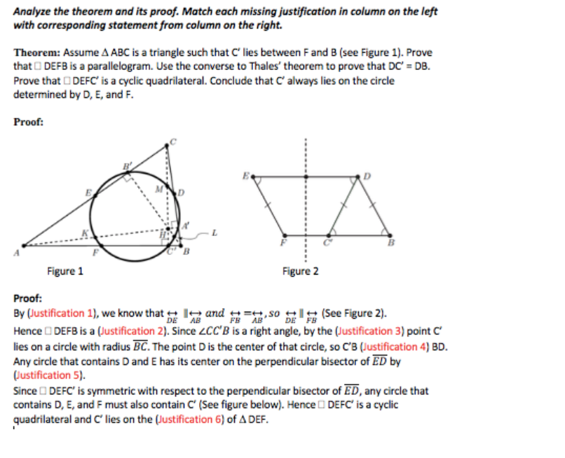 Solved Analyze the theorem and its proof. Match each missing | Chegg.com