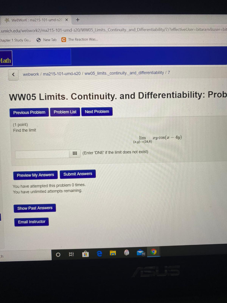 Solved WebWork: ma215-101-umd-s20 X + | Chegg.com