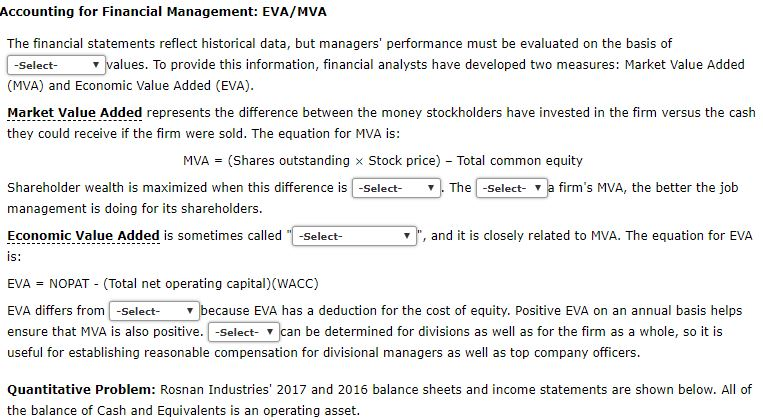 Solved Accounting for Financial Management: EVA/MVA The | Chegg.com
