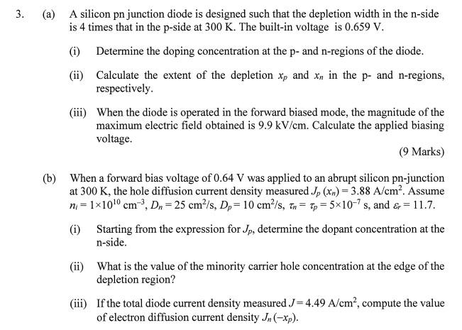 Solved (a) A silicon pn junction diode is designed such that | Chegg.com