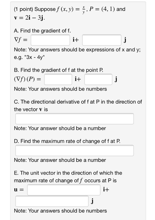Solved 1 point) Suppose f (x, y) - P(4,1 and A. Find the | Chegg.com