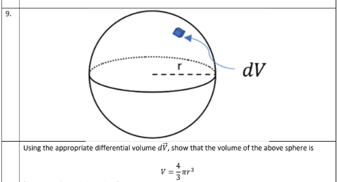 Solved 9 . dV Using the appropriate differential volume dū, | Chegg.com