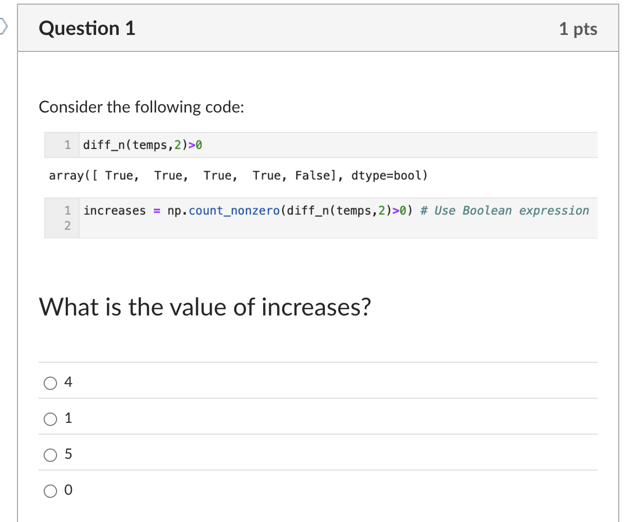 Solved Question 1Consider the following code:1 | Chegg.com