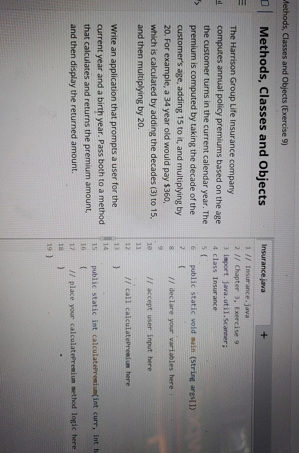 Solved Methods, Classes and objects (Exercise 9) 0 Methods, | Chegg.com