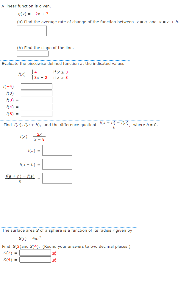 Solved A linear function is given. g(x) = -2x + 7 (a) Find | Chegg.com