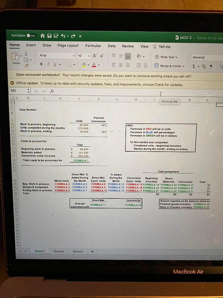 Solved i need major help entering the answers in excel | Chegg.com