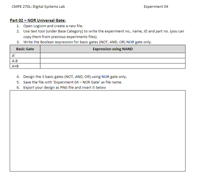Solved CMPE 270L: Digital Systems Lab Experiment 04 Part 01 | Chegg.com