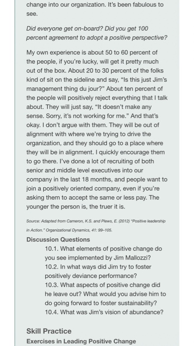 Solved Jim Mallozzi: Implementing Positive Change in | Chegg.com