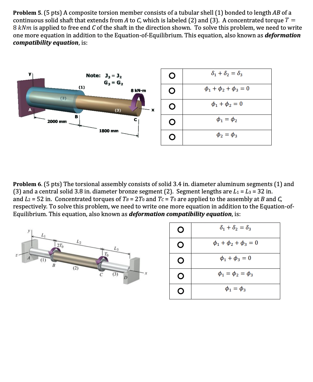 Solved Problem 5. (5 pts) A composite torsion member | Chegg.com