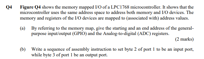 Solved 4 Figure Q4 shows the memory mapped I/O of a LPC1768 | Chegg.com