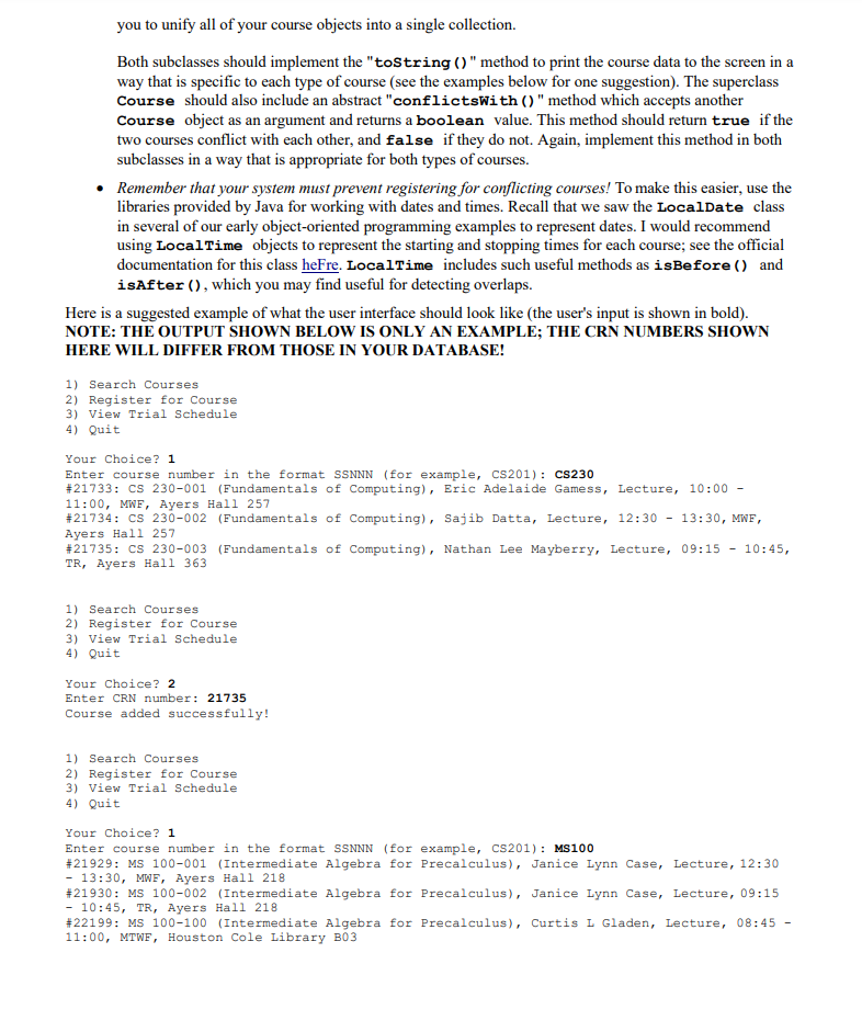 Solved CS232 Project #1: Student Registration System For | Chegg.com
