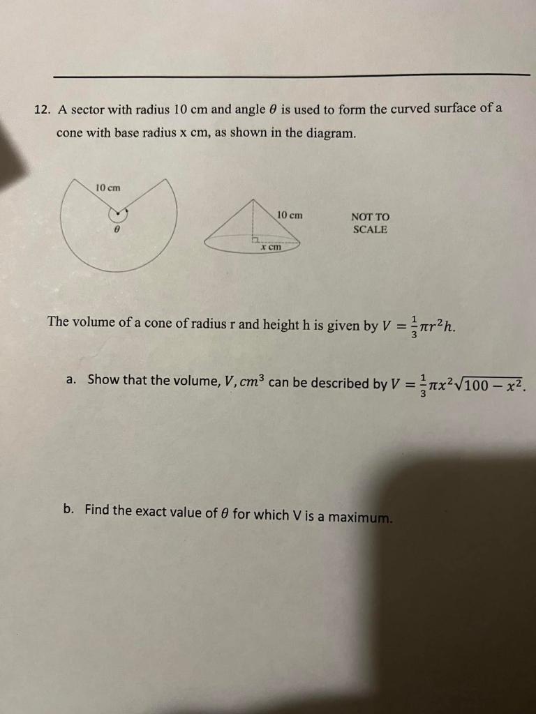 Solved The volume of a cone with base radius r and height h | Chegg.com