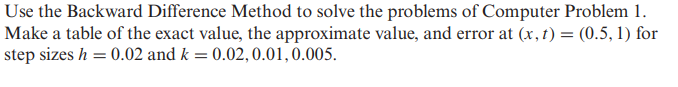 Solved Use the Backward Difference Method to solve the | Chegg.com