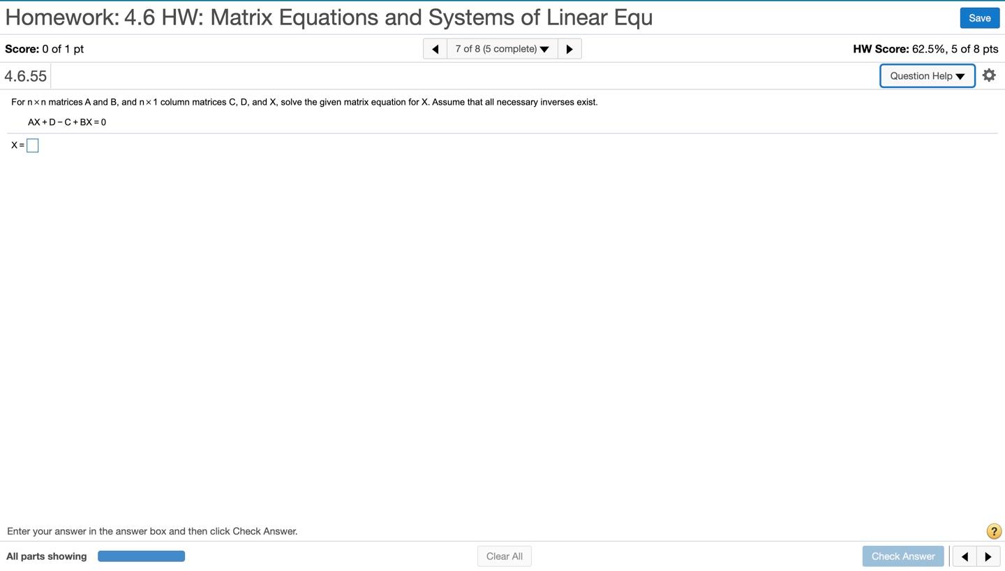 Solved Homework: 4.6 HW: Matrix Equations and Systems of | Chegg.com